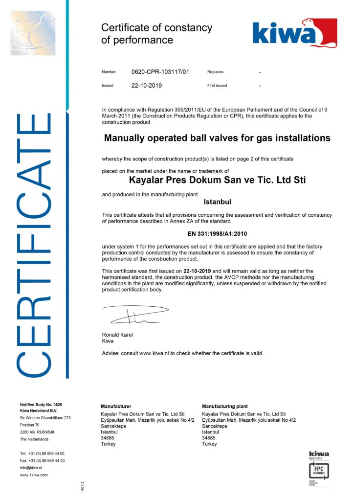 Valve Group CE Declaration | Valve, Flex Hose, PPR Pipe