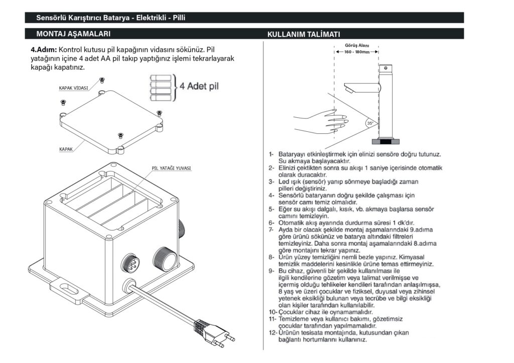 Fotoselli (Elektrikli-Pilli) Armatür Montaj ve Kullanma Talimatı - KAS Vana, Flex Hortum, PPRC